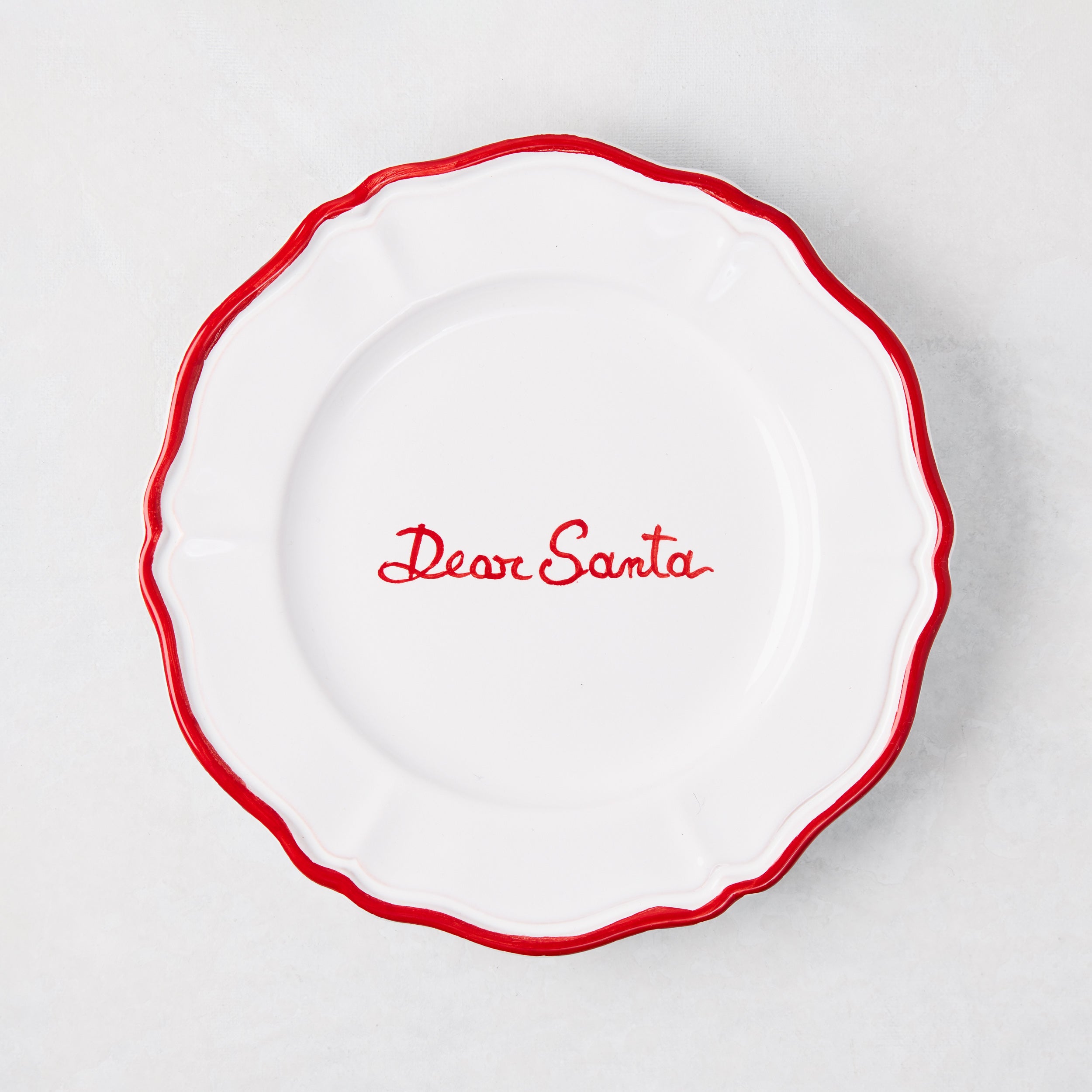 "Dear Santa" Hand-Painted Christmas Appetizer Plate, Red - Hudson Grace