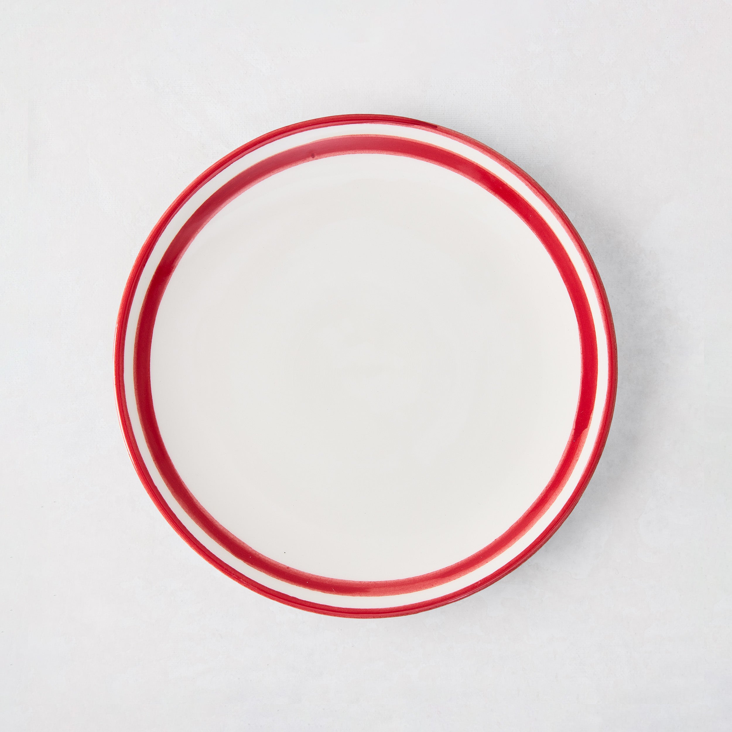 Red Hand-Painted Double Border Appetizer Plate - Hudson Grace