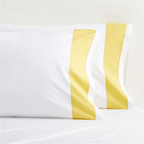 Yellow Wide-Band Percale Sheet Set - Hudson Grace