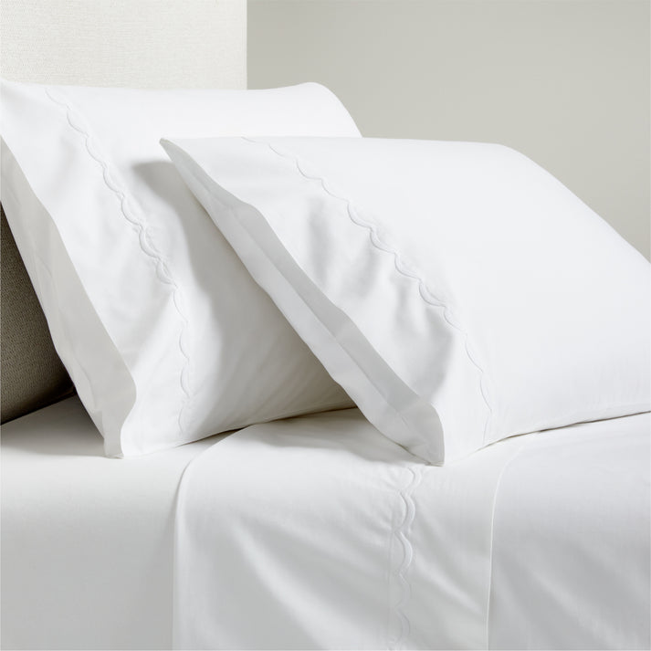 White Scallop Stitch Percale Sheet Set - Hudson Grace