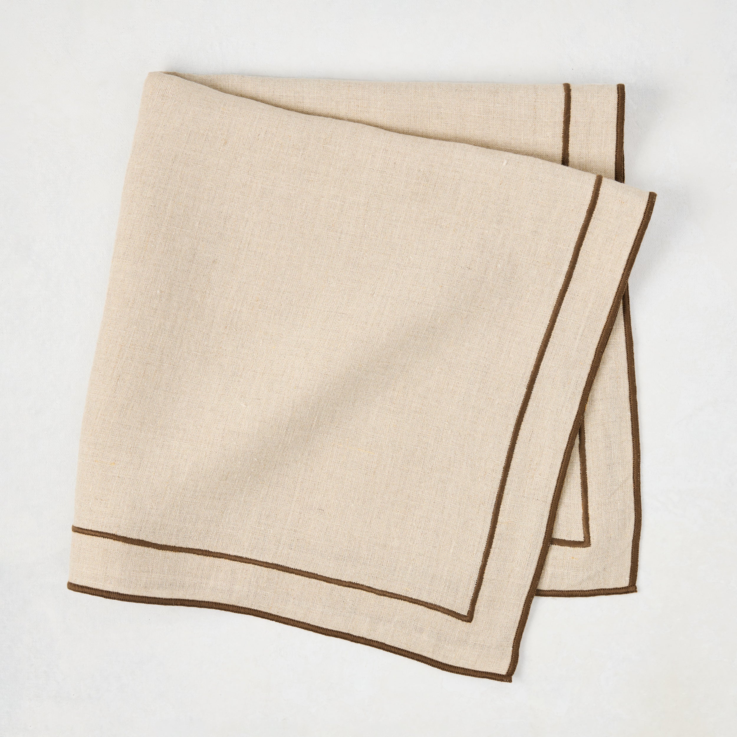 Brown Embroidered Double Line Natural Cotton Napkin - Hudson Grace