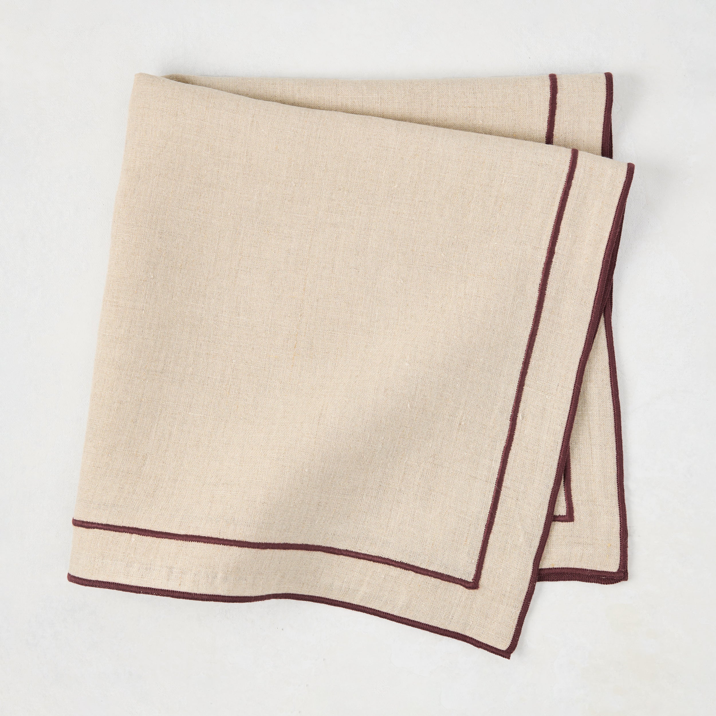 Dark Plum Embroidered Double Line Natural Cotton Napkin - Hudson Grace