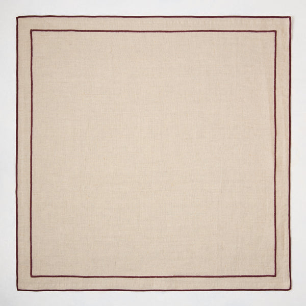 Dark Plum Embroidered Double Line Natural Cotton Napkin - Hudson Grace
