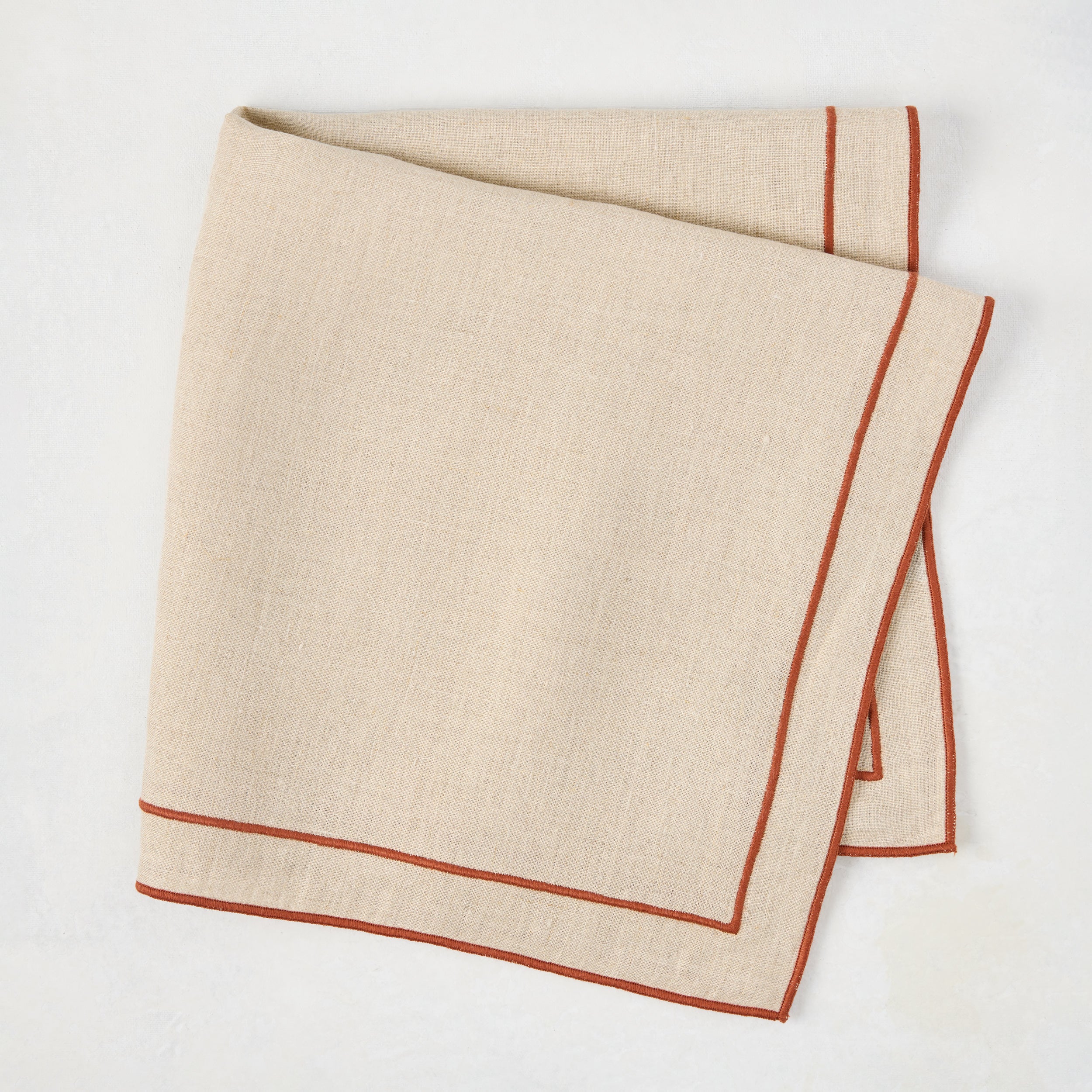 Spice Orange Embroidered Double Line Natural Cotton Napkin - Hudson Grace