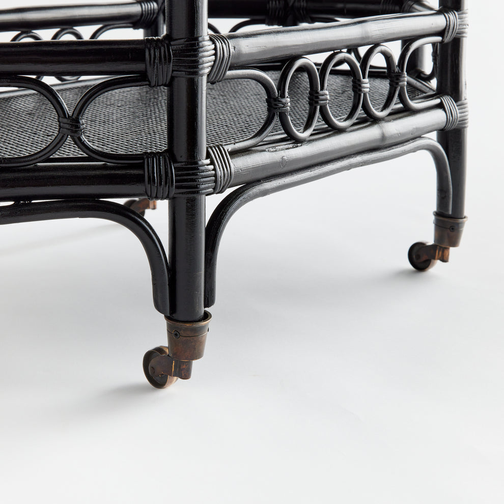 Raelyn Black Rattan Bar Cart - Hudson Grace
