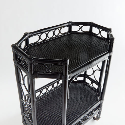 Raelyn Black Rattan Bar Cart - Hudson Grace