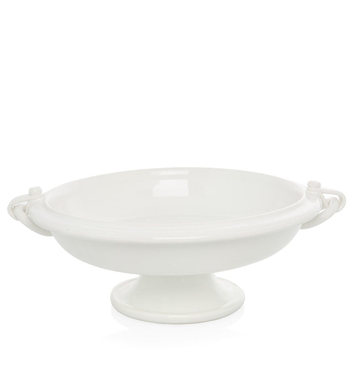 White Ceramic Oval Ice Bucket with Ring Handle - Hudson Grace
